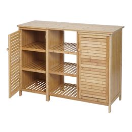 Mendler Badezimmerschrank HWC-B18, Regal Kommode Badschrank Badregal, 2 T&uuml;ren Bambus 75x99x33cm ~ Variantena 84837