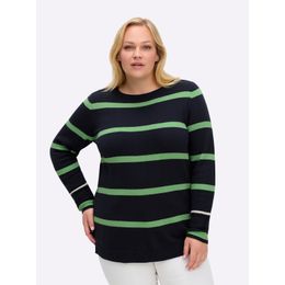 sheego Gro&szlig;e Gr&ouml;&szlig;en Pullover mit Kontraststreifen, tiefblau-apfel-geringelt, Gr&ouml;&szlig;e 40/42 - Damen