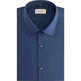 Businesshemd Calvin Klein "SLIM ESSENTIALS POPLIN STR SLD", Herren, Gr. 41, N-Gr, blau (steel blau), Web, Obermaterial: 97% Baumwolle, 3% Elasthan, unifarben, slim fit normal, Rundhals, 1-Knopf-Manschette, Hemden, Hemdkragen, slim fit