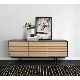 WOODMAN Sideboard »Stripe« besonderes Design, 3 Push-to-Open-Türen, Breite 161 cm, FSC eichefarben/schwarz