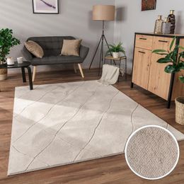 Paco Home Teppich »Utrecht 641« rechteckig 4 mm Höhe Kurzflor, Uni Farben, 3D-Design, Rauten Muster, besonders weich Creme Obermaterial: 100%...