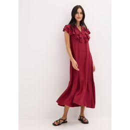 bonprix Midikleid mit Volants aus strukturiertem Cr&ecirc;pe, rot, Viskose