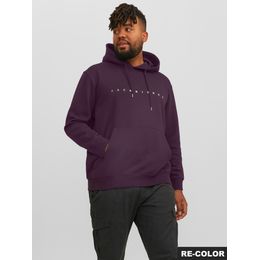Jack & Jones PlusSize Kapuzensweatshirt "JJESTAR JJ SWEAT HOOD NOOS PLS", Herren, Gr. 6XL, lila (plum perfect), angeraute Sweatware, Obermaterial: 70% Baumwolle, 30% Polyester, JACK & JONES PLUSSIZE, bedruckt, comfort fit taillenbedeckt, Rippb&uuml;ndchen, Sweatshirts, mit K&auml;ngurutasche