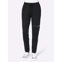WITT Damen Jogg Pants mit Ripp-Abschl&uuml;ssen, schwarz, Gr&ouml;&szlig;e 52