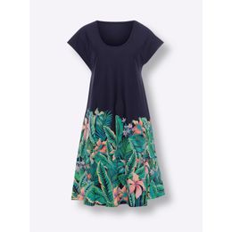 Damen Sommerkleid mit Tropical-Print im Vorderteil marine, Gr&ouml;&szlig;e 40/42