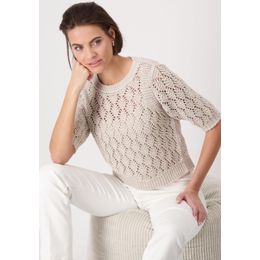monari Damen Rundhalspullover, beige, Gr. 40, unifarben, Strick, Obermaterial: 53% Baumwolle, 20% Polyacryl, 18% Polyester, 9% metallisierte Fasern,
