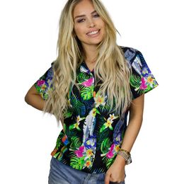 King Kameha Blouse 'Parrot Cockatoo' female Black size 4XL