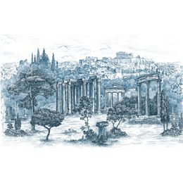 Vliestapete Komar "Digitaldruck Vlies - Ruins - Größe 400 x 250 cm", blau (blau, weiß), B:400m L:250m, Vlies, Tapeten, Wohnzimmer, Schlafzimmer