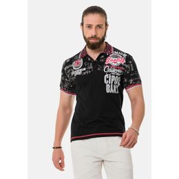 Cipo & Baxx T-Shirt CIPO & BAXX "Poloshirt", Herren, Gr. M, schwarz, 95% Baumwolle, 5% Elasthan, bedruckt, regular fit, V-Ausschnitt, Shirts T-Shirt, mit stylischem Print