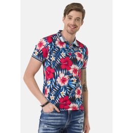 Cipo & Baxx T-Shirt CIPO & BAXX "T-Shirt", Herren, Gr. M, rot, 50% Baumwolle, 45% Polyester, 5% Elasthan, gebl&uuml;mt, regular fit, V-Ausschnitt, Shirts T-Shirt, Floralmuster
