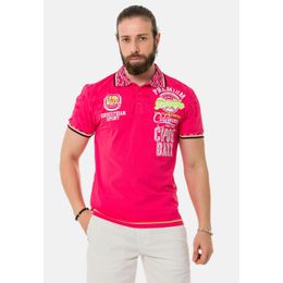 Cipo & Baxx T-Shirt CIPO & BAXX "Poloshirt", Herren, Gr. M, pink (fuchia), 95% Baumwolle, 5% Elasthan, bedruckt, regular fit, V-Ausschnitt, Shirts T-Shirt, mit stylischem Print