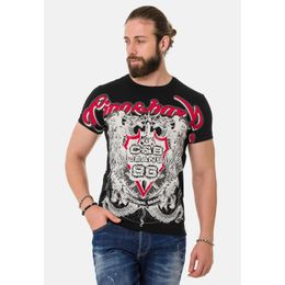 Cipo & Baxx T-Shirt CIPO & BAXX "T-Shirt", Damen, Gr. XXL, schwarz, 95% Baumwolle, 5% Elasthan, bedruckt, regular fit, Rundhals, Shirts T-Shirt, mit Schattenmuster auf der Vorder-und R&uuml;ckseite
