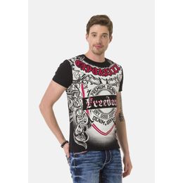Cipo & Baxx T-Shirt CIPO & BAXX "T-Shirt", Damen, Gr. M, schwarz, 95% Baumwolle, 5% Elasthan, bedruckt, regular fit, Rundhals, Shirts T-Shirt, gro&szlig;e Tribal- und Markenprints setzen rockige Akzente