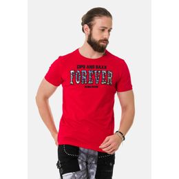 Cipo & Baxx T-Shirt CIPO & BAXX "T-Shirt", Damen, Gr. M, rot, 95% Baumwolle, 5% Elasthan, bedruckt, regular fit, Rundhals, Shirts T-Shirt, mit Rundhals-Ausschnitt