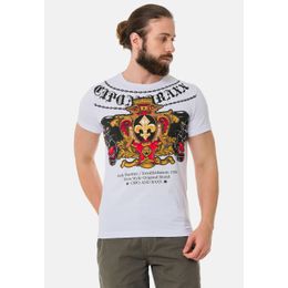 Cipo & Baxx T-Shirt CIPO & BAXX "T-Shirt", Damen, Gr. XXL, wei&szlig;, 95% Baumwolle, 5% Elasthan, bedruckt, regular fit, Rundhals, Shirts T-Shirt, mit Panther Print