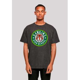 T-Shirt F4NT4STIC "Stranger Things Hawkins Tiger Circle", Damen, Gr. M, schwarz, Obermaterial: 100% Baumwolle, oversize, Rundhals, ohne B&uuml;ndchen, Shirts T-Shirt, Premium Qualit&auml;t