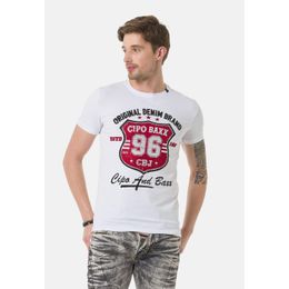 Cipo & Baxx T-Shirt CIPO & BAXX "T-Shirt", Herren, Gr. XL, wei&szlig;, 95% Baumwolle, 5% Elasthan, bedruckt, regular fit, Rundhals, Shirts T-Shirt, mit gro&szlig;em Wappen-Print