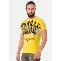 Cipo & Baxx T-Shirt CIPO & BAXX "T-Shirt", Herren, Gr. XL, gelb, 95% Baumwolle, 5% Elasthan, bedruckt, regular fit, Rundhals, Shirts T-Shirt, mit Rundhals-Ausschnitt
