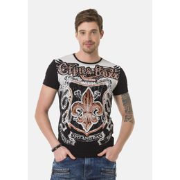 Cipo & Baxx T-Shirt CIPO & BAXX "T-Shirt", Jungen, Gr. S, schwarz, 95% Baumwolle, 5% Elasthan, bedruckt, regular fit, Rundhals, Shirts T-Shirt, mit rockigen Wappen- und Fl&uuml;gelprints