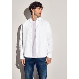 Leinenhemd Street One MEN, Herren, Gr. XXL46, US-Gr&ouml;&szlig;en, wei&szlig;, Stoff, 100% Leinen, unifarben, normal normal, V-Ausschnitt, B&uuml;ndchen, Hemden, mit Knopfleiste