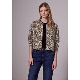 Blouson STREET ONE STUDIO, Damen, Gr. 40, braun (creamy braun), Stoff, 49% Polyester, 43% Viskose, 8% Elasthan, bedruckt, gerade normal, Rundhals, Bündchen, Jacken Blouson, mit Elastiksaum