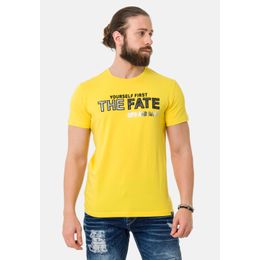 Cipo & Baxx T-Shirt CIPO & BAXX "T-Shirt", Herren, Gr. XL, gelb, 95% Baumwolle, 5% Elasthan, bedruckt, regular fit, Rundhals, Shirts T-Shirt, mit Rundhals-Ausschnitt
