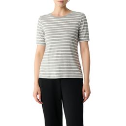 T-Shirt comma, Damen, Gr. 36, grau (grau stripe), Single Jersey, Obermaterial: 92% Viskose, 8% Elasthan, gestreift, regular fit taillenbedeckt, Rundhals, Shirts T-Shirt, mit Streifen Muster