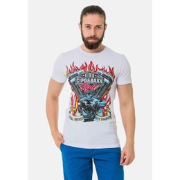 Cipo & Baxx T-Shirt CIPO & BAXX "T-Shirt", Herren, Gr. XL, wei&szlig;, 95% Baumwolle, 5% Elasthan, bedruckt, regular fit, Rundhals, Shirts T-Shirt, mit markantem Print