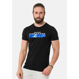 Cipo & Baxx T-Shirt CIPO & BAXX "T-Shirt", Herren, Gr. M, schwarz, 95% Baumwolle, 5% Elasthan, bedruckt, regular fit, Rundhals, Shirts T-Shirt, mit Rundhals-Ausschnitt