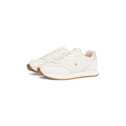 Plateausneaker Tommy Hilfiger "LEATHER RUNNER", Damen, Gr. 38, grau (sanftes weiß, grau), Nappaleder, Schuhe, Freizeitschuh, Halbschuh, Schnürschuh mit TH-Schmuckelement