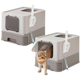 FEANDREA 2er Katzentoilette, mit Deckel hellgrau