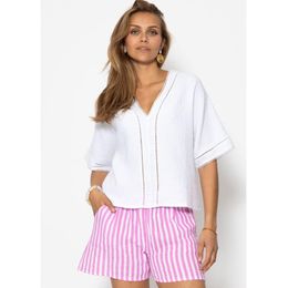 SASSYCLASSY Musselin Bluse mit Spitzeneinsatz in Wei&szlig; | Gr.: XS