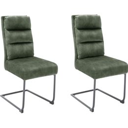 Freischwinger MCA furniture "Lampang", grün (olive, schwarz matt lackiert), B:44cm H:99cm T:64cm, Polyester, Stühle, 2er Set, Stuhl mit Stoffbezug im Vintagelook, belastbar bis 120 kg