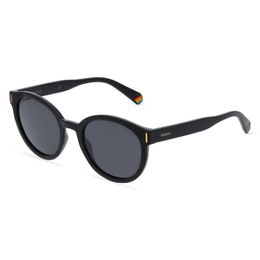 Polaroid PLD 6185/S | Damen-Sonnenbrille | Fassung: Vollrand, Panto, Kunststoff, Schwarz Gl&auml;nzend | Glasfarbe: Grau