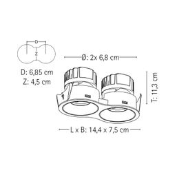 prediger.base p.116.101RS2 LED Zoom-Decken-Einbau-Strahler BW/30/2x 555/15&deg;-34&deg;/CRI90