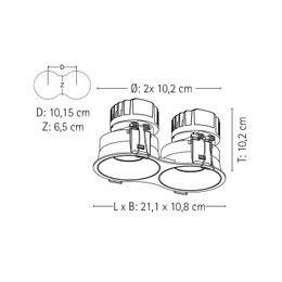 prediger.base p.116.101RM2 LED Decken-Einbau-Strahler WCh/30/2x 1093/31&deg;/CRI90/Glas