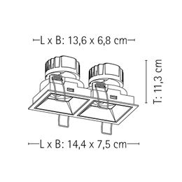 prediger.base p.116.101QS2 LED Decken-Einbau-Strahler WCh/DTW/2x 591/33&deg;/CRI90