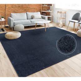 Paco Home Teppich »Porto 890« rechteckig 13 mm Höhe Kurzflor, Uni-Farben, ideal im Wohnzimmer & Schlafzimmer navy-blau Obermaterial: 100%...