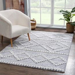 Carpet City Hochflor-Teppich »Focus 3022« rechteckig 20 mm Höhe Läufer, Boho, Hochtief-Muster/ 3D-Effekt, für Wohnzimmer, Schlafzimmer grau...