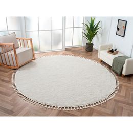 MyFlair MÖBEL & ACCESSOIRES Hochflor-Teppich »Moroccan Pureness« rund 24 mm Höhe moderner Teppich, Uni-Farben, weich durch Hochflor, mit Fransen...