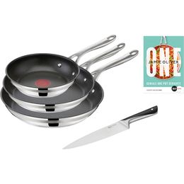 Tefal Pfannen-Set »Jamie Oliver Cook Smart« Edelstahl 18/10 Set, je 1 Pfanne 20/24/28 cm, 1 Kochmesser, stilvolle Edelstahl-Pfannen, inkl....