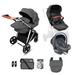 BABYGO Kombi-Kinderwagen »Halime 3in1« inklusive Babywanne, Babyschale, Regenhaube & Wickeltasche Grey Silver