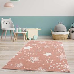 Carpet City Kinderteppich »Anime9387« rechteckig 11 mm Höhe Sternen-Teppich, Weicher Flor, Pflegeleicht, Kinderzimmer rosé Obermaterial: 100%...