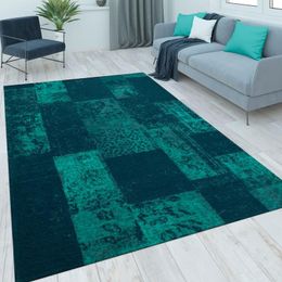 Paco Home Teppich &raquo;Mariba 100&laquo; rechteckig 13 mm H&ouml;he Kurzflor, modernes Patchwork Design, Wohnzimmer, Schlafzimmer blau Baumwolle, Polyacryl, Polyester