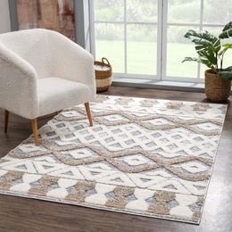 Carpet City Hochflor-Teppich »Focus 3050« rechteckig 20 mm Höhe Läufer, Boho, Hochtief-Muster/ 3D-Effekt, für Wohnzimmer, Schlafzimmer grau...