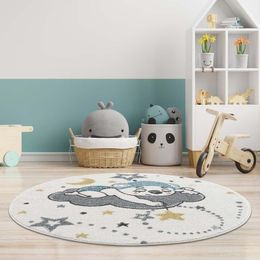 Carpet City Kinderteppich »Anime9385« rund 11 mm Höhe Babyteppich, Sterne, Mond, Nachthimmel, Weicher Flor, Pflegeleicht creme Obermaterial: 100%...
