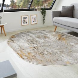 LUXOR living Teppich &raquo;Montreal&laquo; oval 12 mm H&ouml;he Kurzflor, modernes Design, Wohnzimmer, Schlafzimmer grau, gelb Obermaterial: 100% Polypropylen B :...