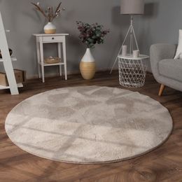 Paco Home Fellteppich &raquo;Kunstfell Soft 380&laquo; rund 14 mm H&ouml;he Langflor, Kuschelteppich - besonders weich, Uni-Farben beige Obermaterial: 100%...