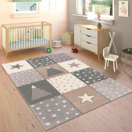 Paco Home Kinderteppich »Cosmo 340« rechteckig 17 mm Höhe Kurzflor, Pastell-Farben, 3D Effekt, Motiv Berge, Punkte & Sterne Beige Obermaterial:...