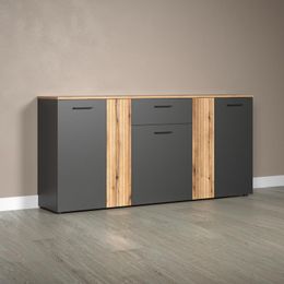 Inosign Kommode »Estepona« Sideboard mit anpassbaren Türen mit Rillen-Optik Anthrazit und Eichefarben Die harmonische Verbindung von Anthrazit und...